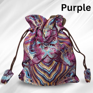 Chinese Embroidered Drawstring Brocade Bag, Lined Drawstring Makeup ...