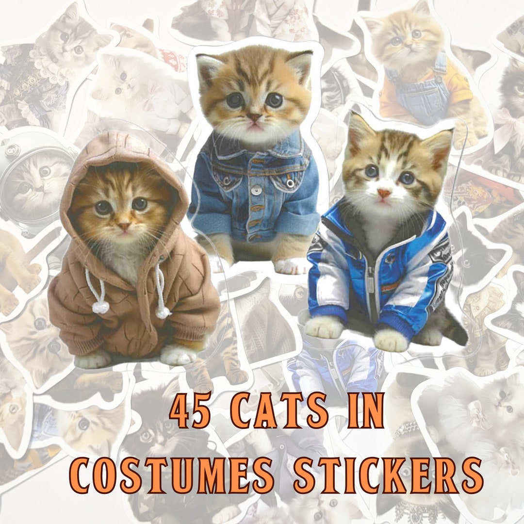 45 Pc Cat in Costumes Sticker Pack, Cat Lover Gift, Kawaii Cat Stickers ...