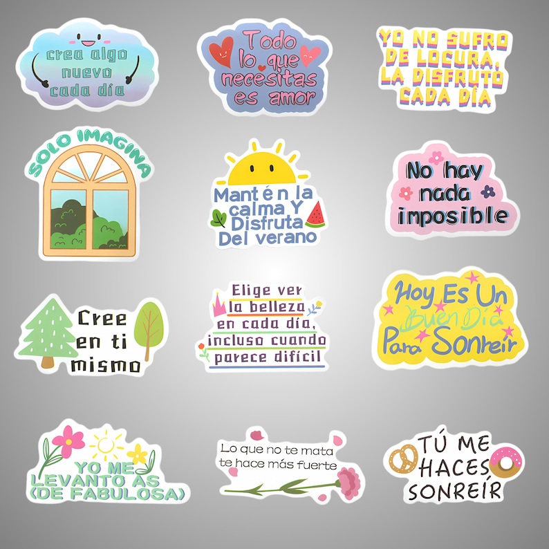 45 Pc Spanish Motivational Stickers Pack, Cute Affirmation Decals ...