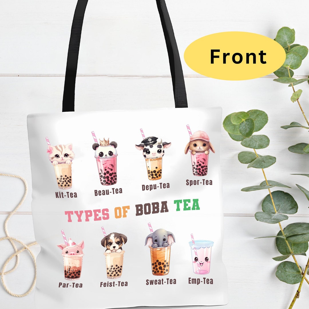 Types of Boba Tea Tote Bag, Cute Bubble Tea, Boba Tea Lover Gift ...