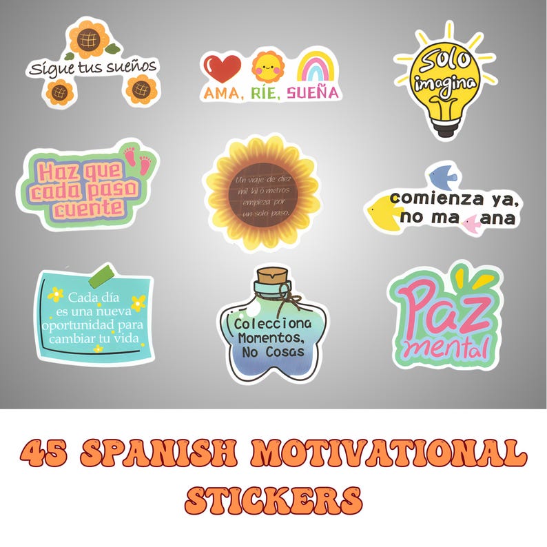 45 Pc Spanish Motivational Stickers Pack, Cute Affirmation Decals ...