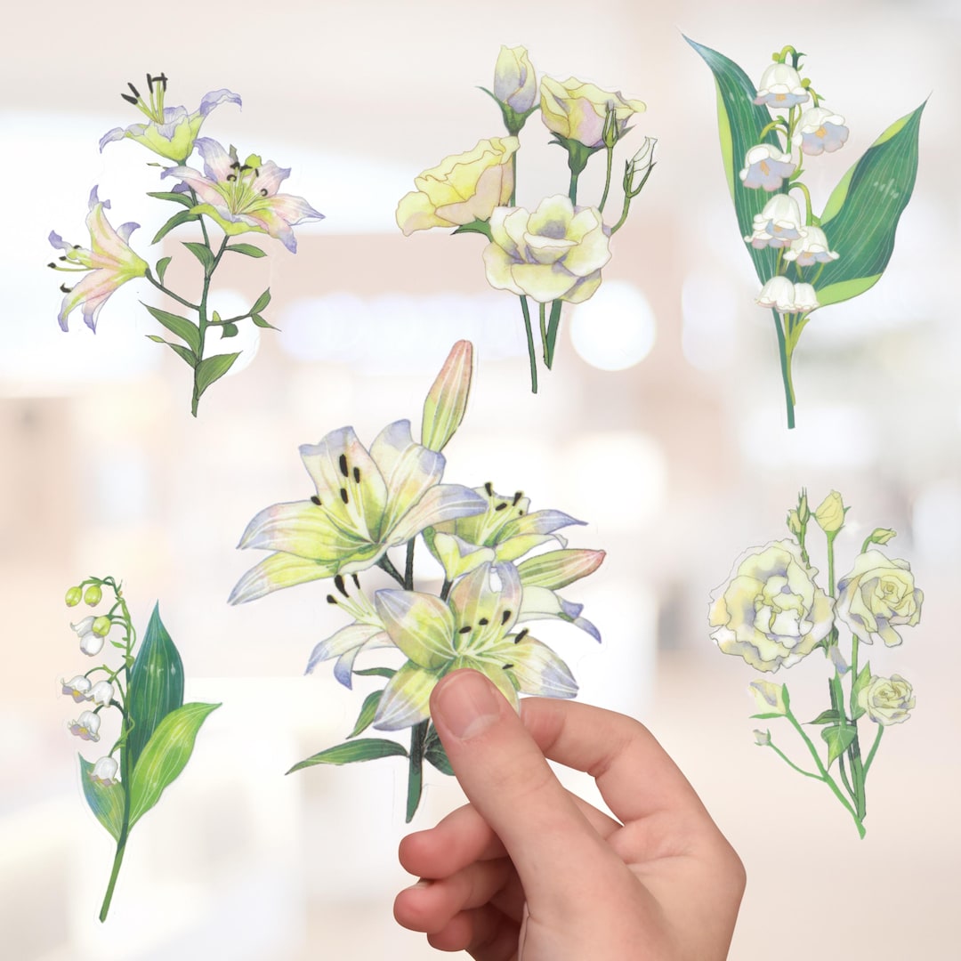 White Flowers 8 Pc Sticker Pack, Teachers Gift, Lily Stickers, Nature ...