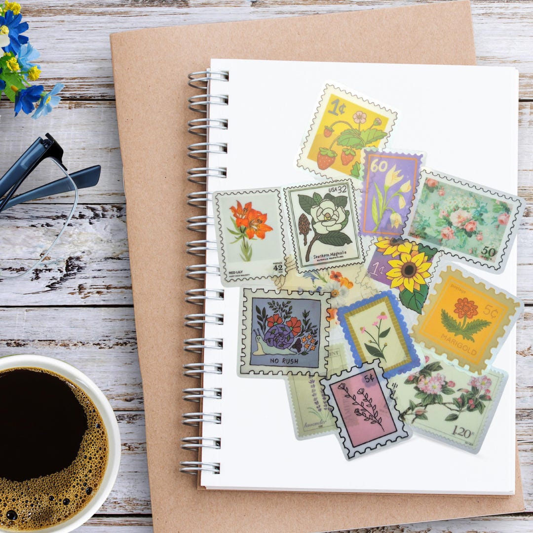 45 Pc Vinyl Flower Stamps Stickers, Postage Stamp Design, Waterproof ...