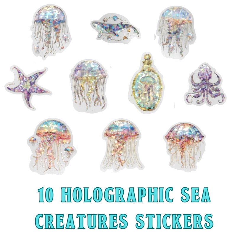 Holographic 10 Pc Ocean Creatures Sticker Pack, Ocean Lover Gift ...