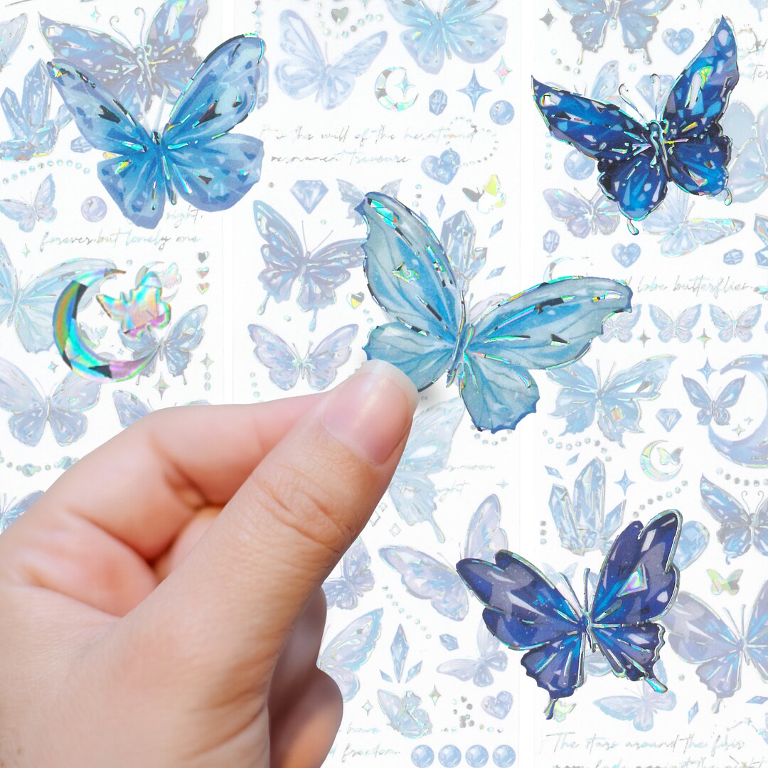 Holographic 3 Sheets Butterfly Blue Sticker Pack, Nature Lover Gift ...