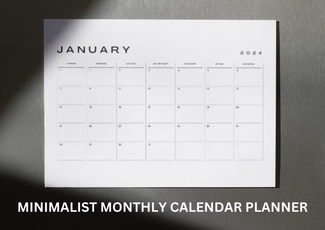 2024 Black and White Minimalist Monthly Calendar Template Printable - Etsy