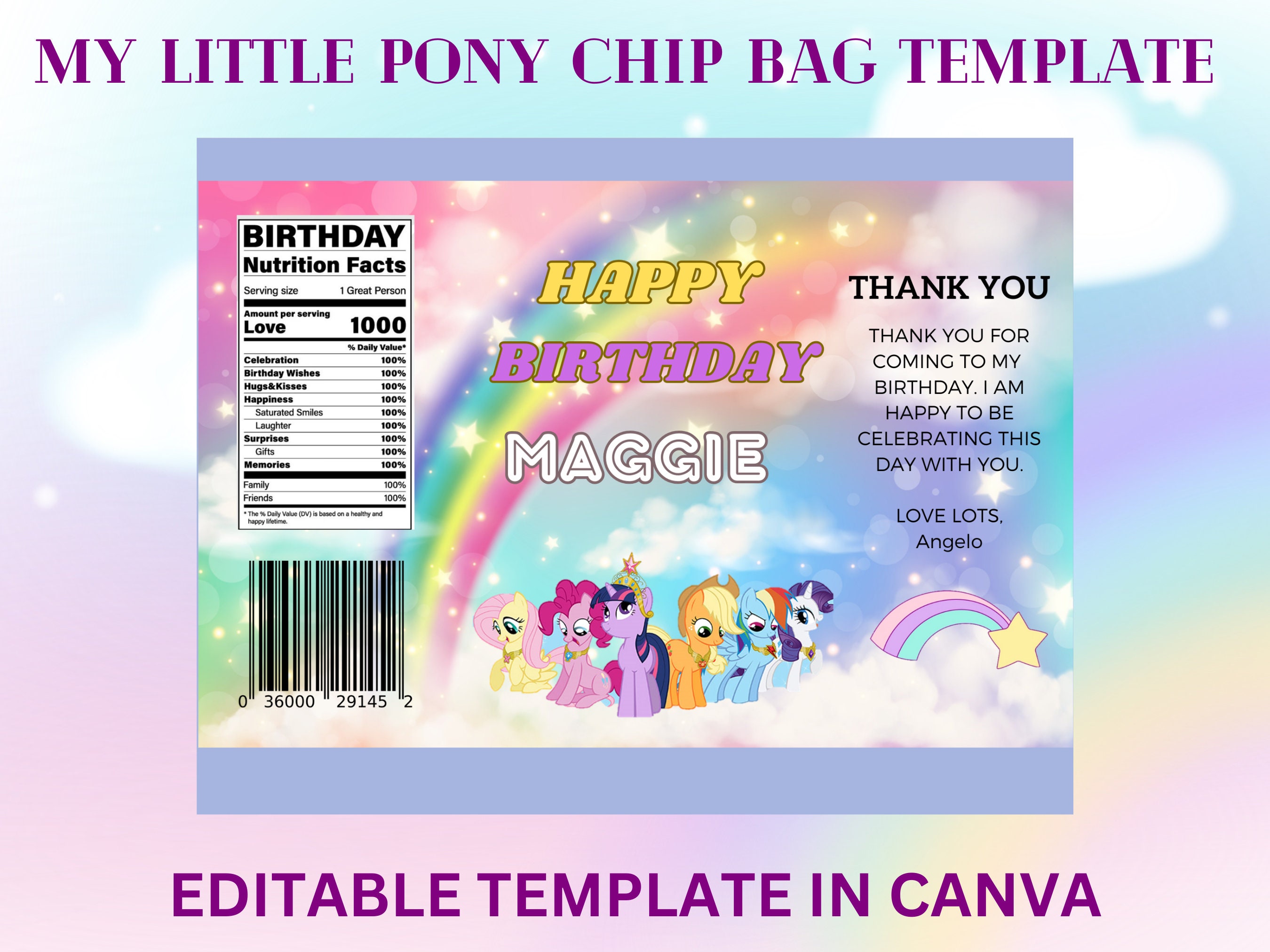My Little Pony Chip Bag Design for Party Favors, Giveaways, Souvenirs ...
