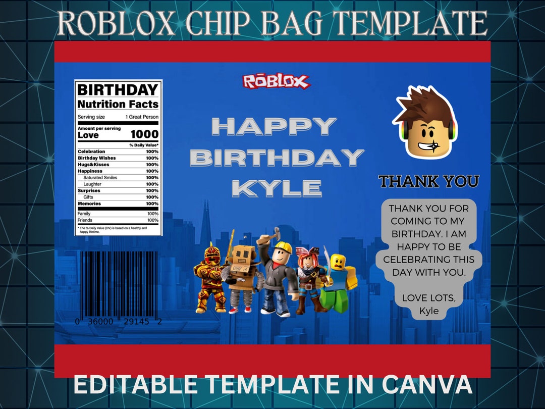 Editable Roblox Chip Bag Design for Party Favors, Giveaways, Souvenirs ...