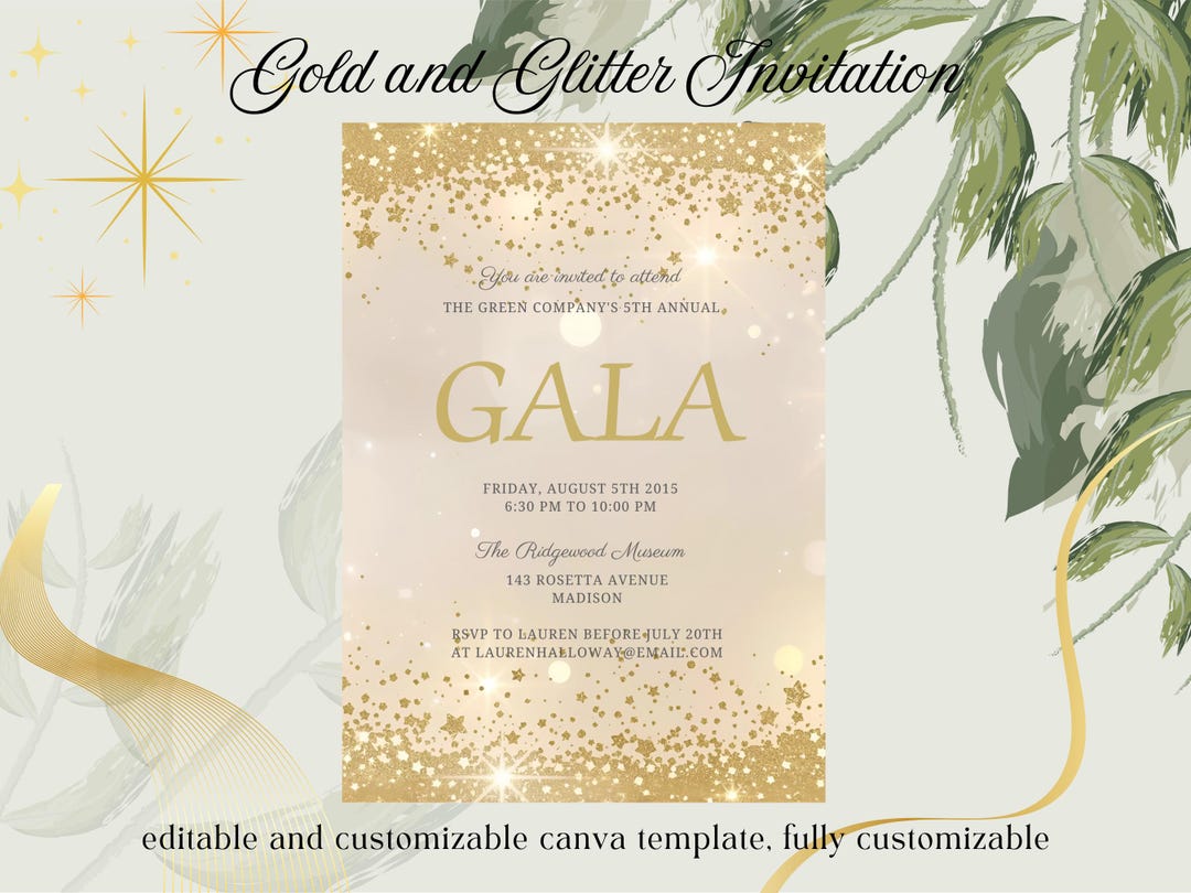 Gold Glitter Invitation Template: Luxe Wedding, Birthday, Events ...