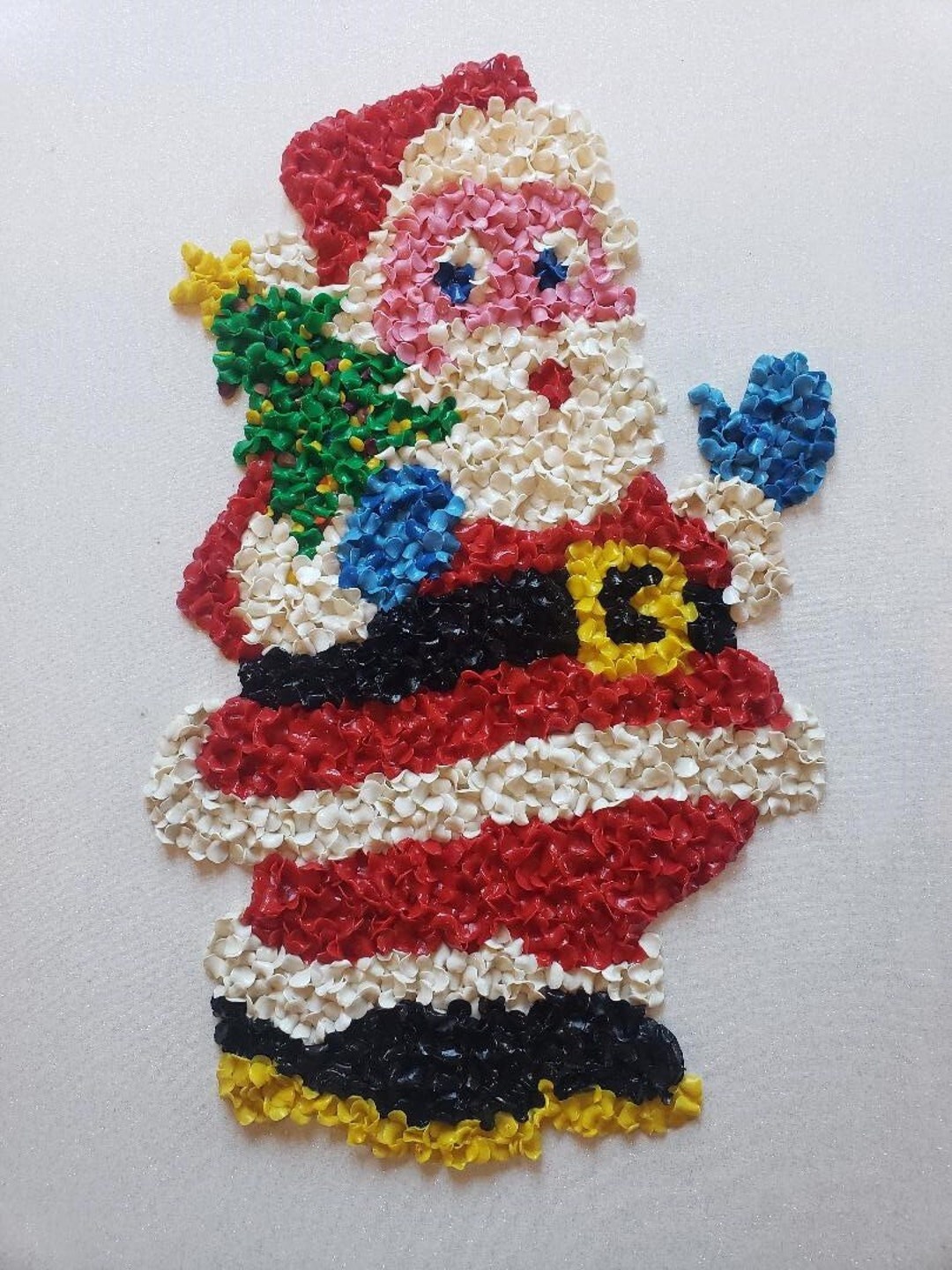 Vintage 1970s Melted Plastic Popcorn Santa With Tree - Etsy