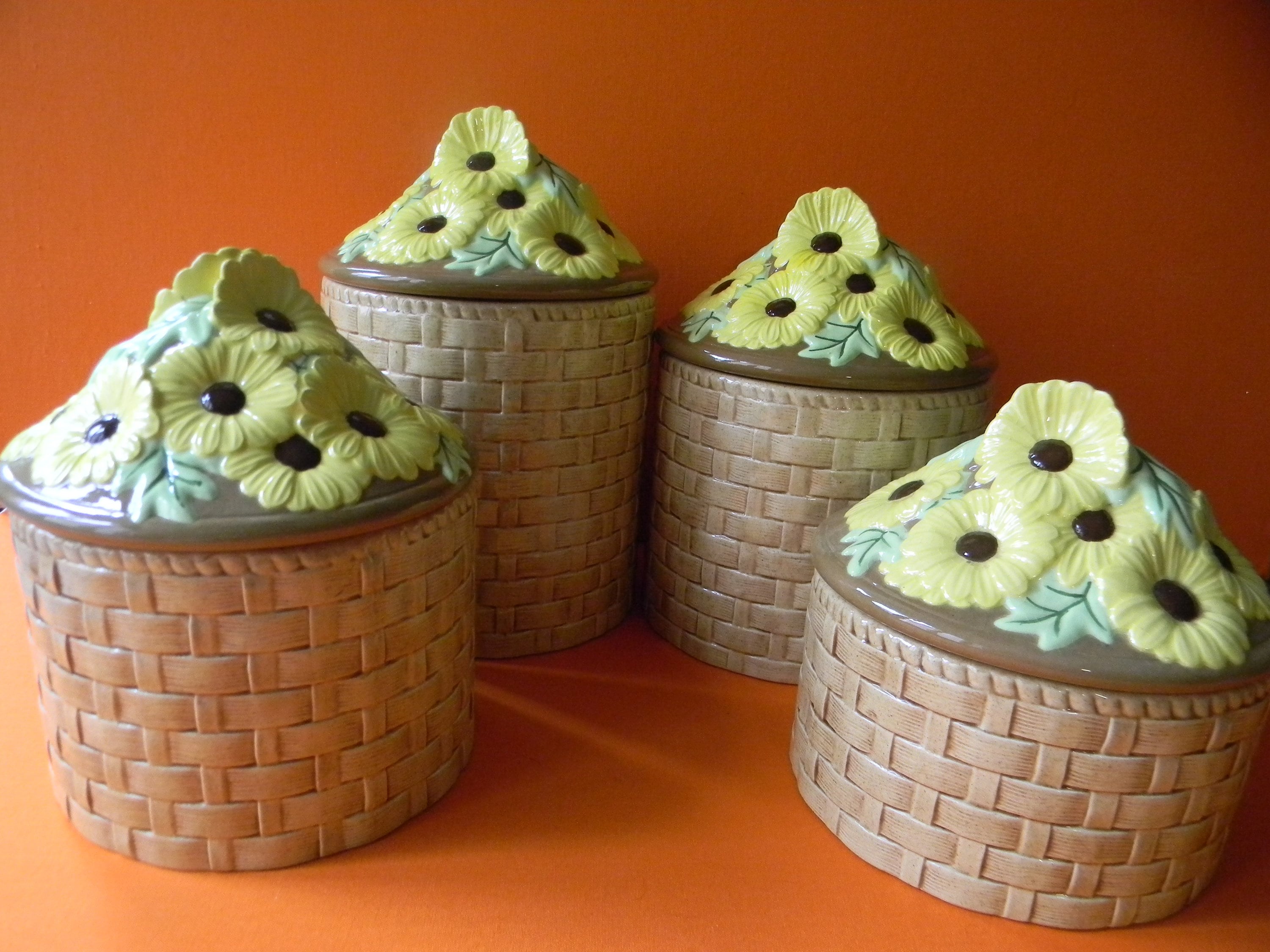 Vintage Sunflower Basket Weave Ceramic Canister Set of 4 - Etsy