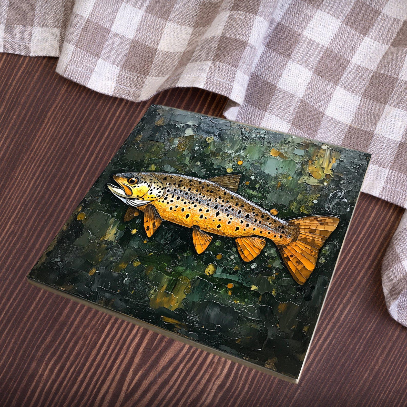 Brown Trout Outdoorsman Decor Ceramic Art Tile Wall Art for Man Cave ...