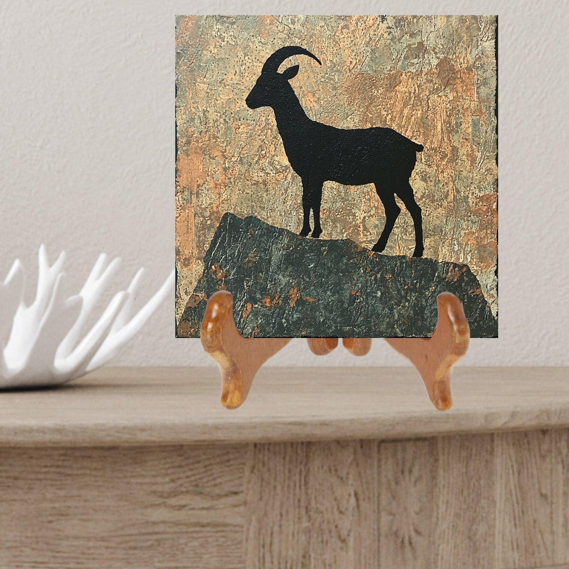 Mountain Goat Outdoorsman Decor Ceramic Art Tile Wall Art for Man Cave ...