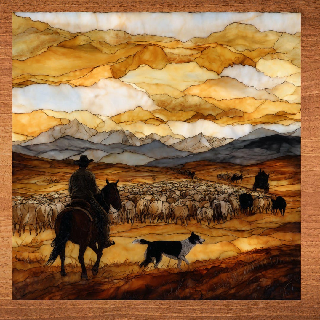 Cowboy Horse Dog Western Art Ceramic Fine Art Tile Montana Cowboy Decor ...