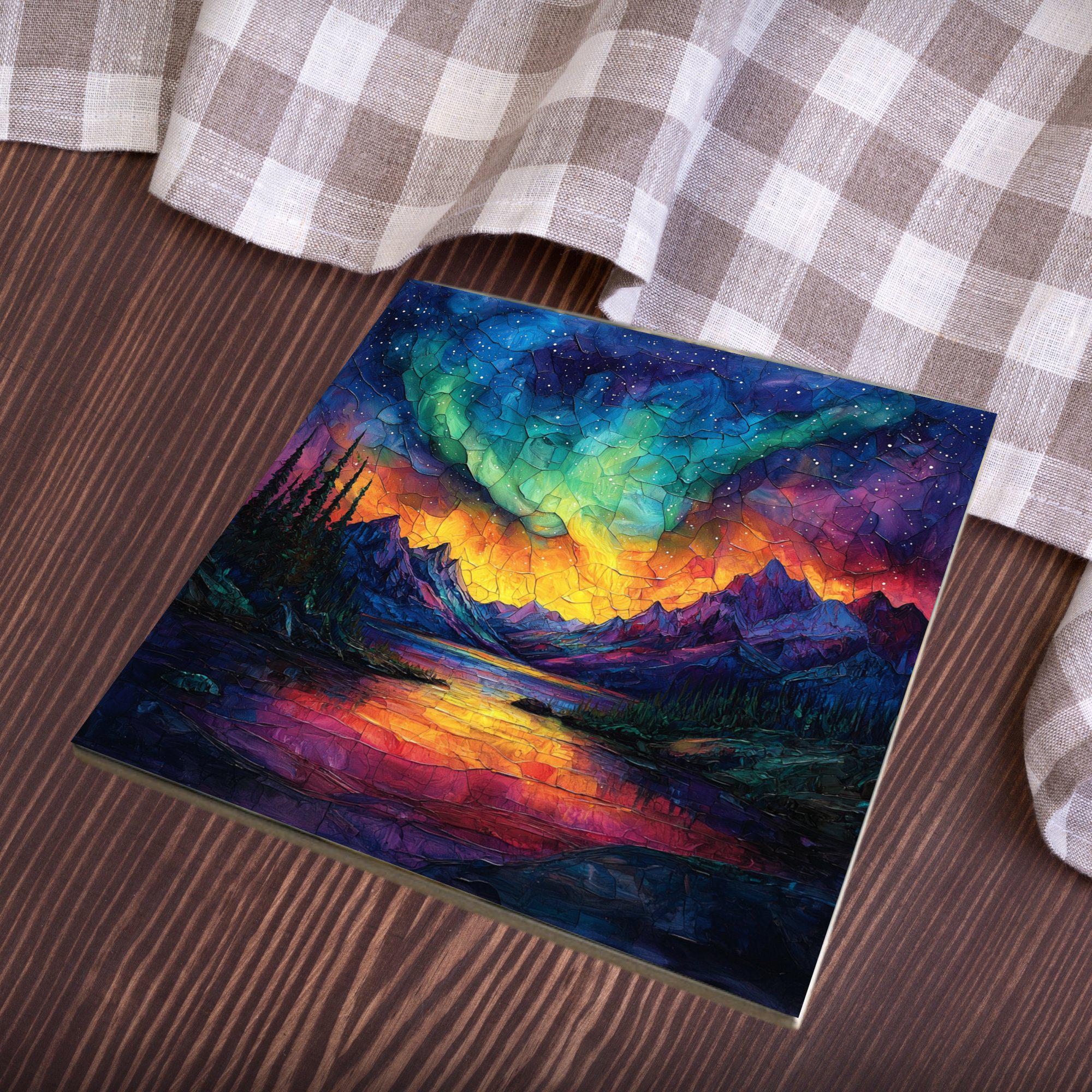 Arctic Aurora Gates of Arctic Ceramic Art Tile Beautiful Vista Gift for ...