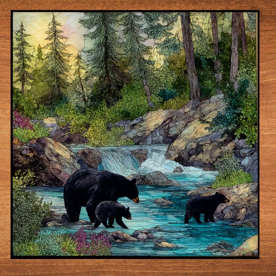 Momma Bear Cubs Western Art Ceramic Fine Art Tile Montana Cowboy Decor ...