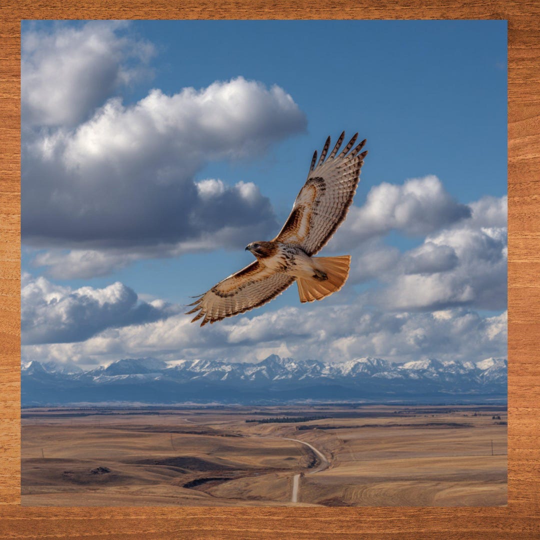 Red Tailed Hawk Soar Western Art Ceramic Fine Art Tile Montana Cowboy ...