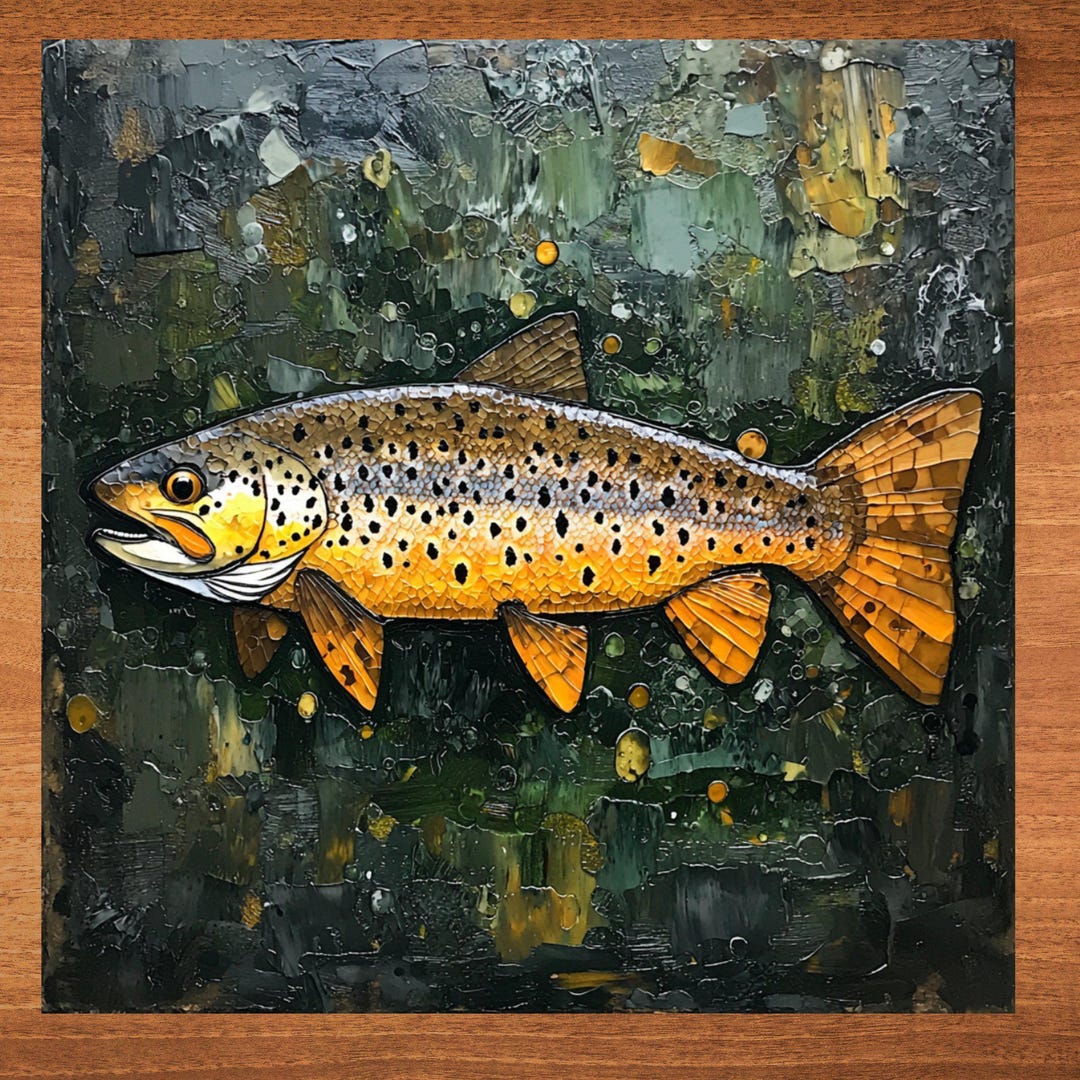 Brown Trout Outdoorsman Decor Ceramic Art Tile Wall Art for Man Cave ...