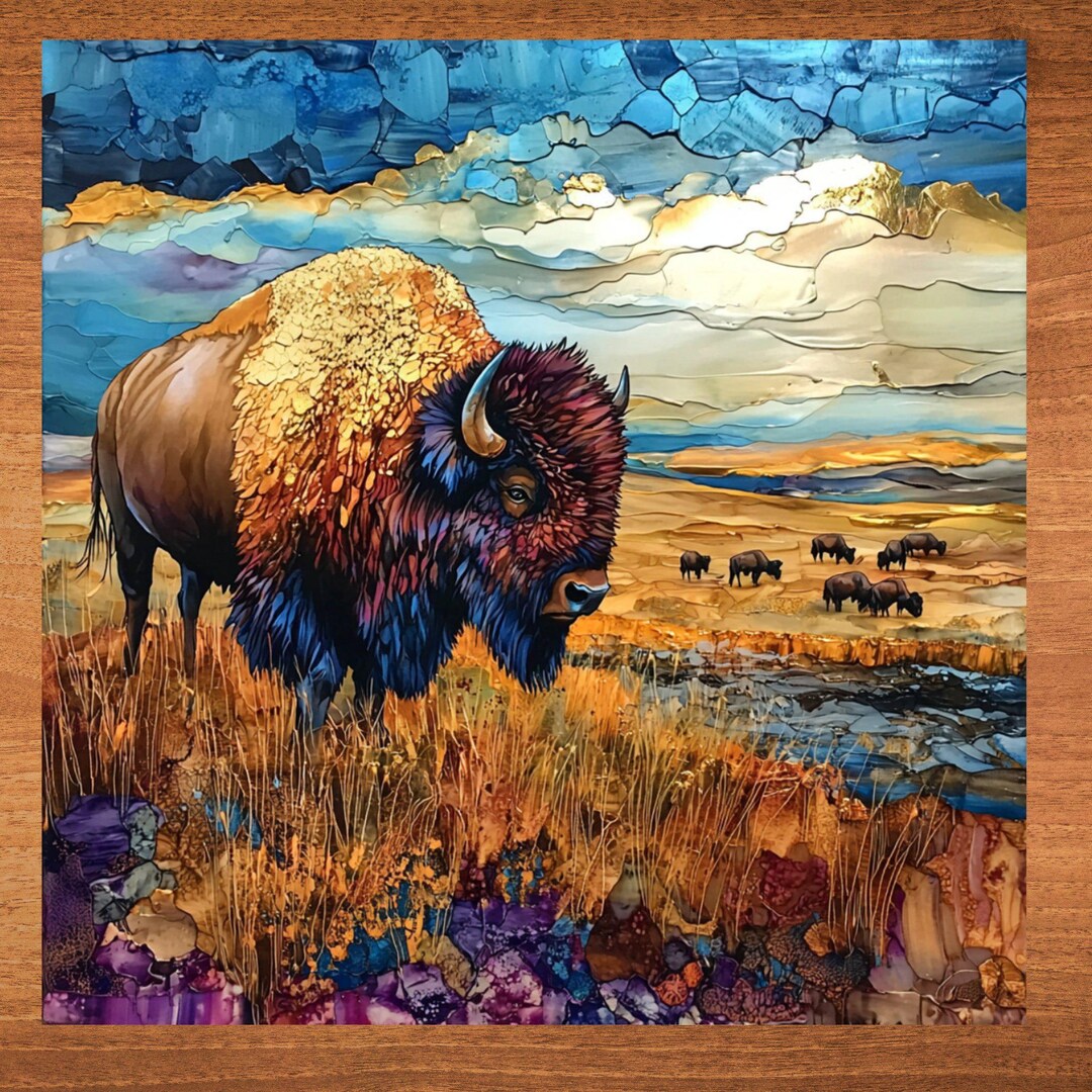 Bison Herd Badlands Ceramic Art Tile Beautiful Vista Gift for Traveler ...