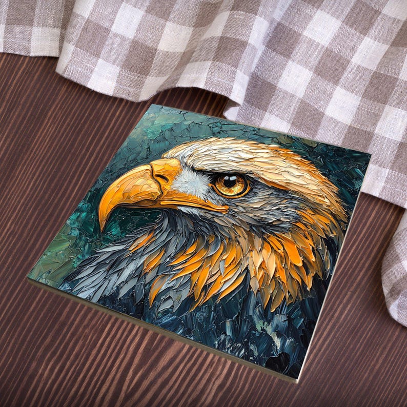 Golden Eagle Outdoorsman Decor Ceramic Art Tile Wall Art for Man Cave ...