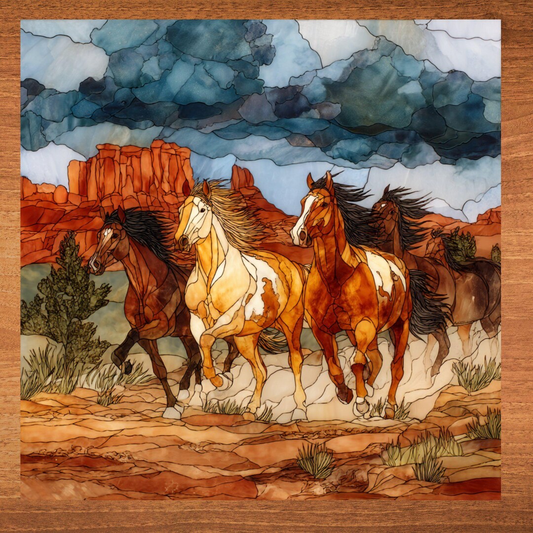Stallions Running Western Art Ceramic Fine Art Tile Montana Cowboy ...