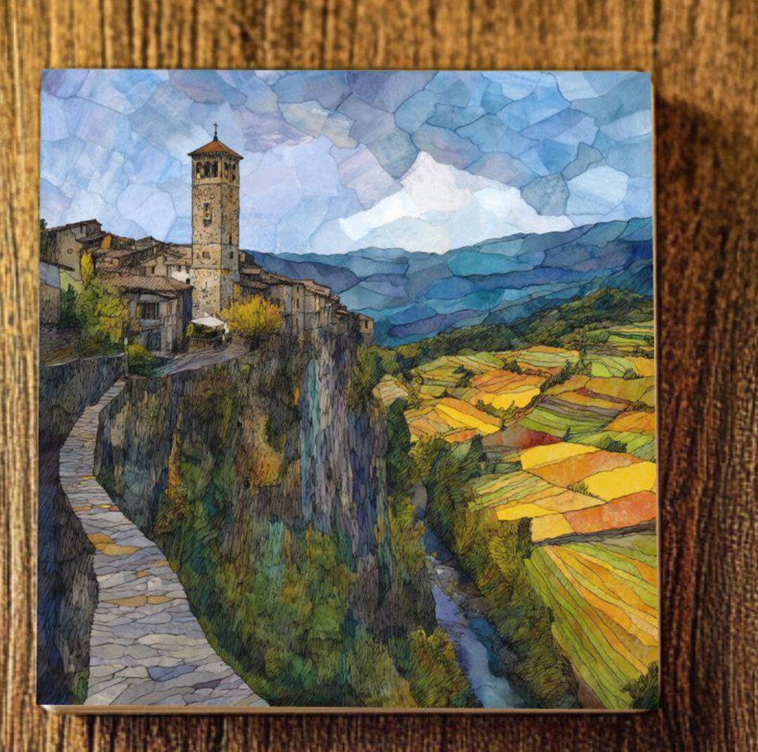 Castellfollit De La Roca Spain Ceramic Coaster Beautiful Vistas of the ...