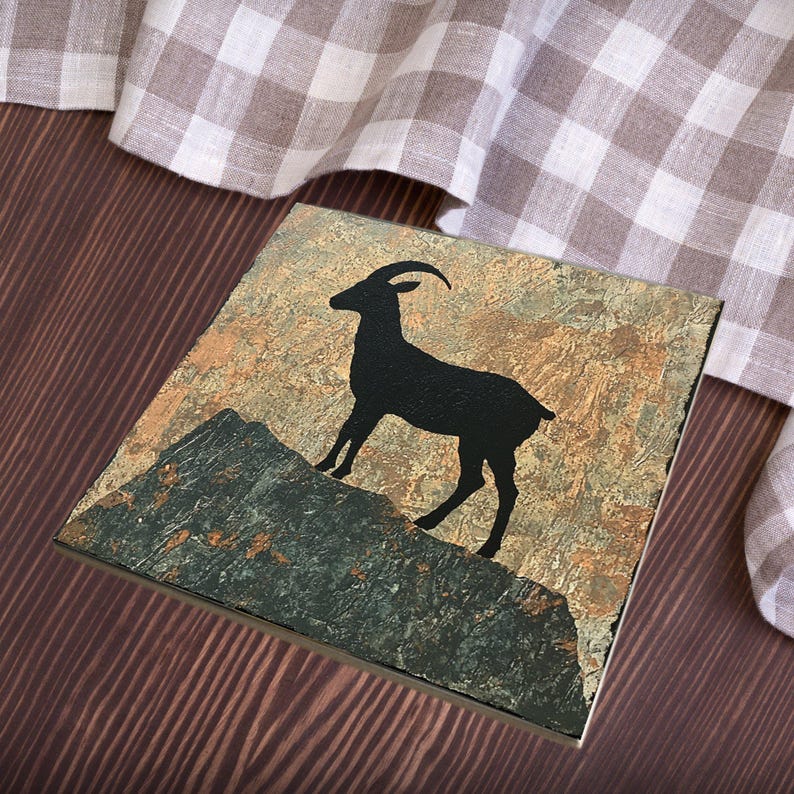 Mountain Goat Outdoorsman Decor Ceramic Art Tile Wall Art for Man Cave ...
