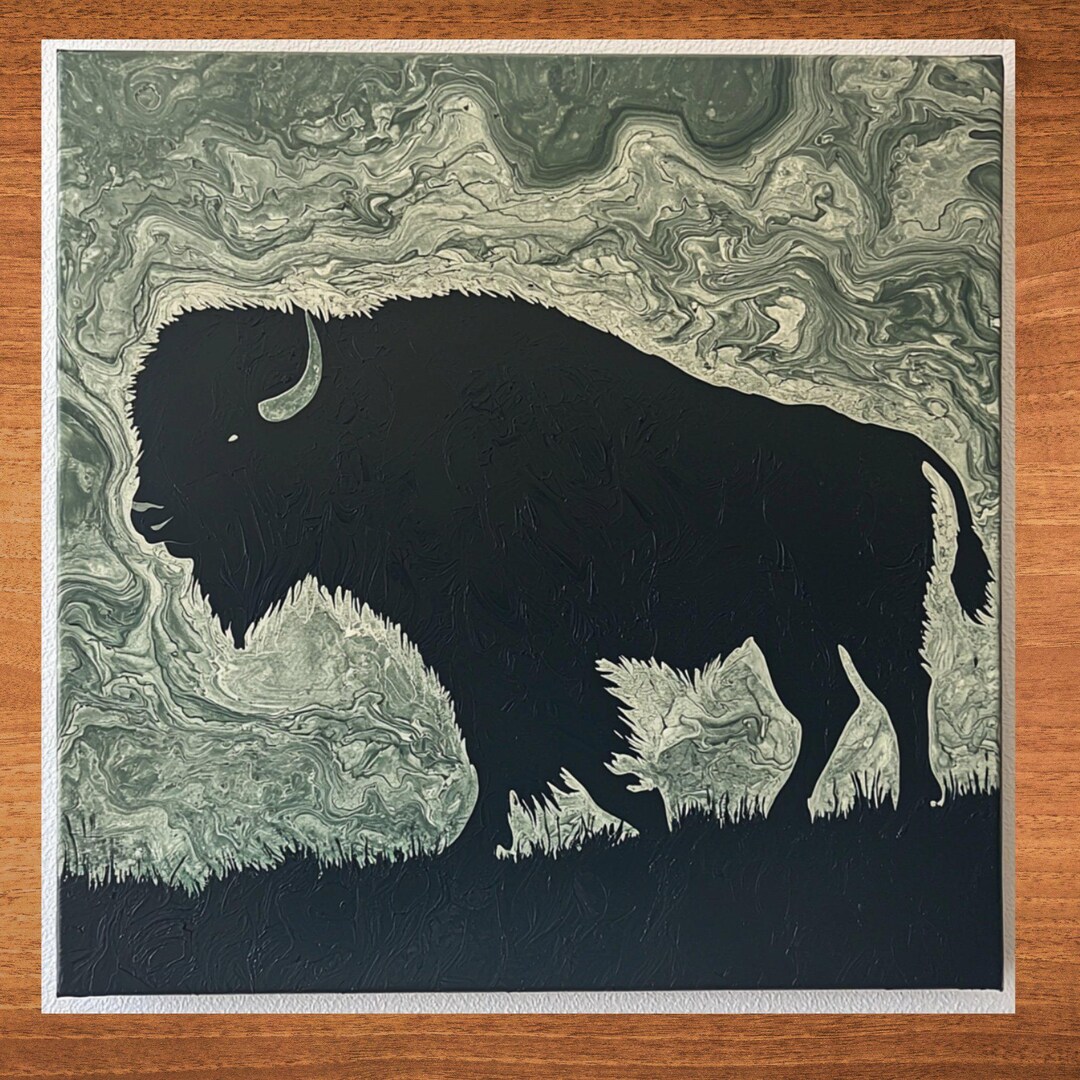 Bison Outdoorsman Decor Ceramic Art Tile Wall Art for Man Cave Gift for ...
