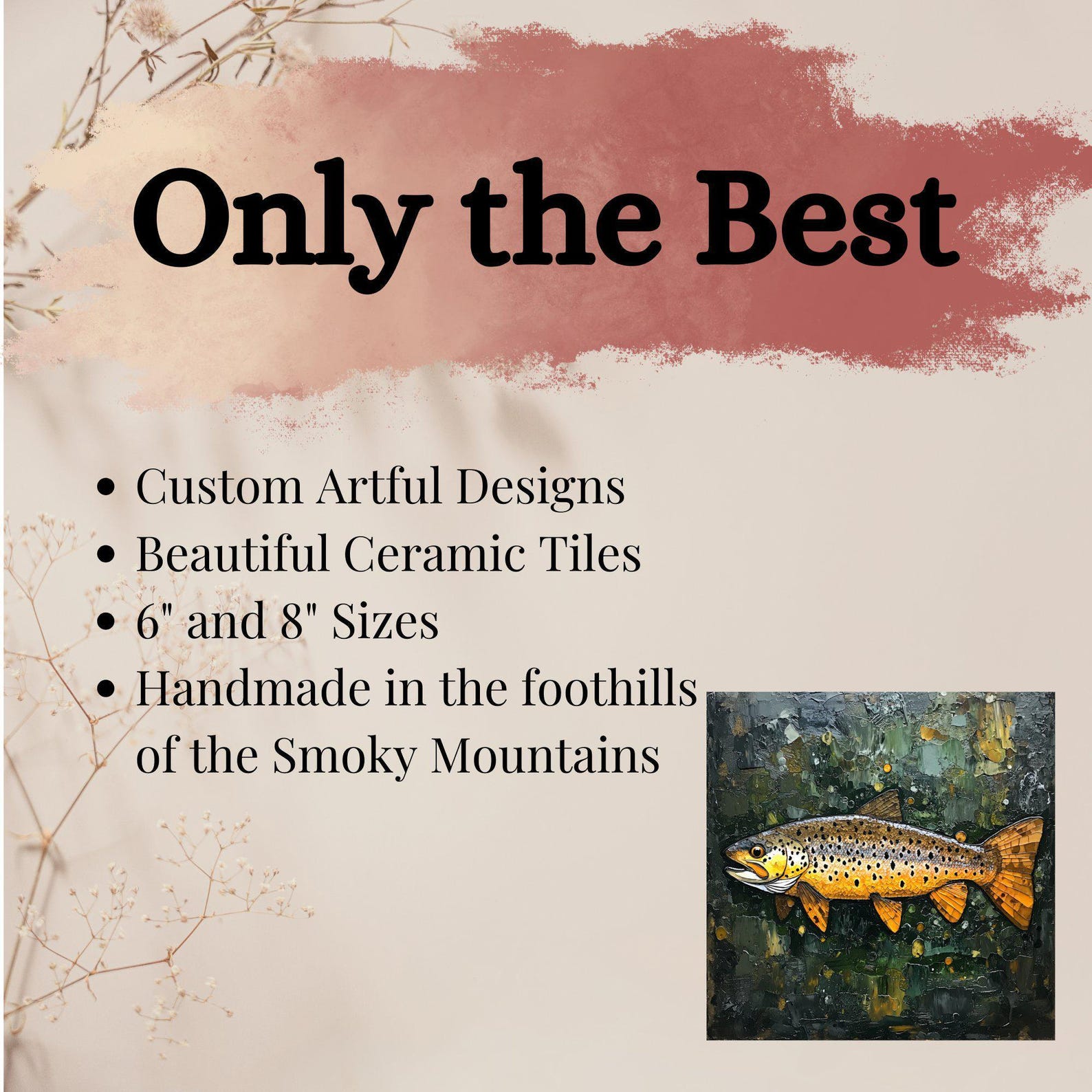 Brown Trout Outdoorsman Decor Ceramic Art Tile Wall Art for Man Cave ...