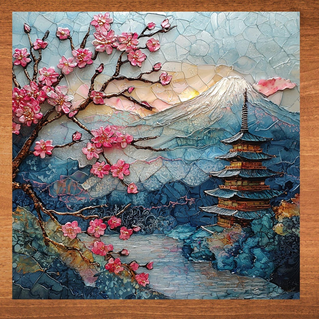 Cherry Blossoms Ceramic Art Tile Beautiful Vista Gift for Traveler ...