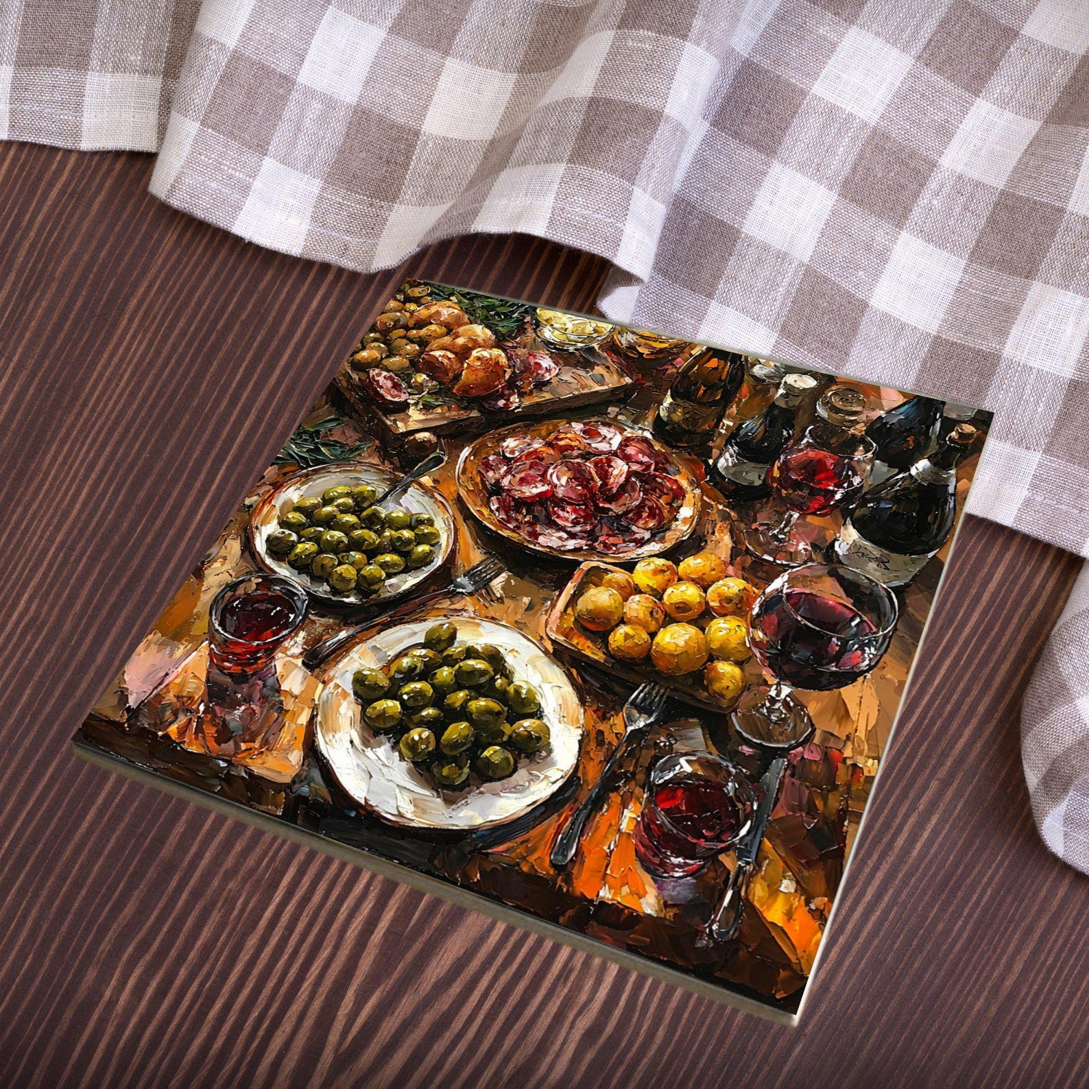 Tapas Table Spain Ceramic Art Tile Wall Decor Gift for Spanish Lover ...
