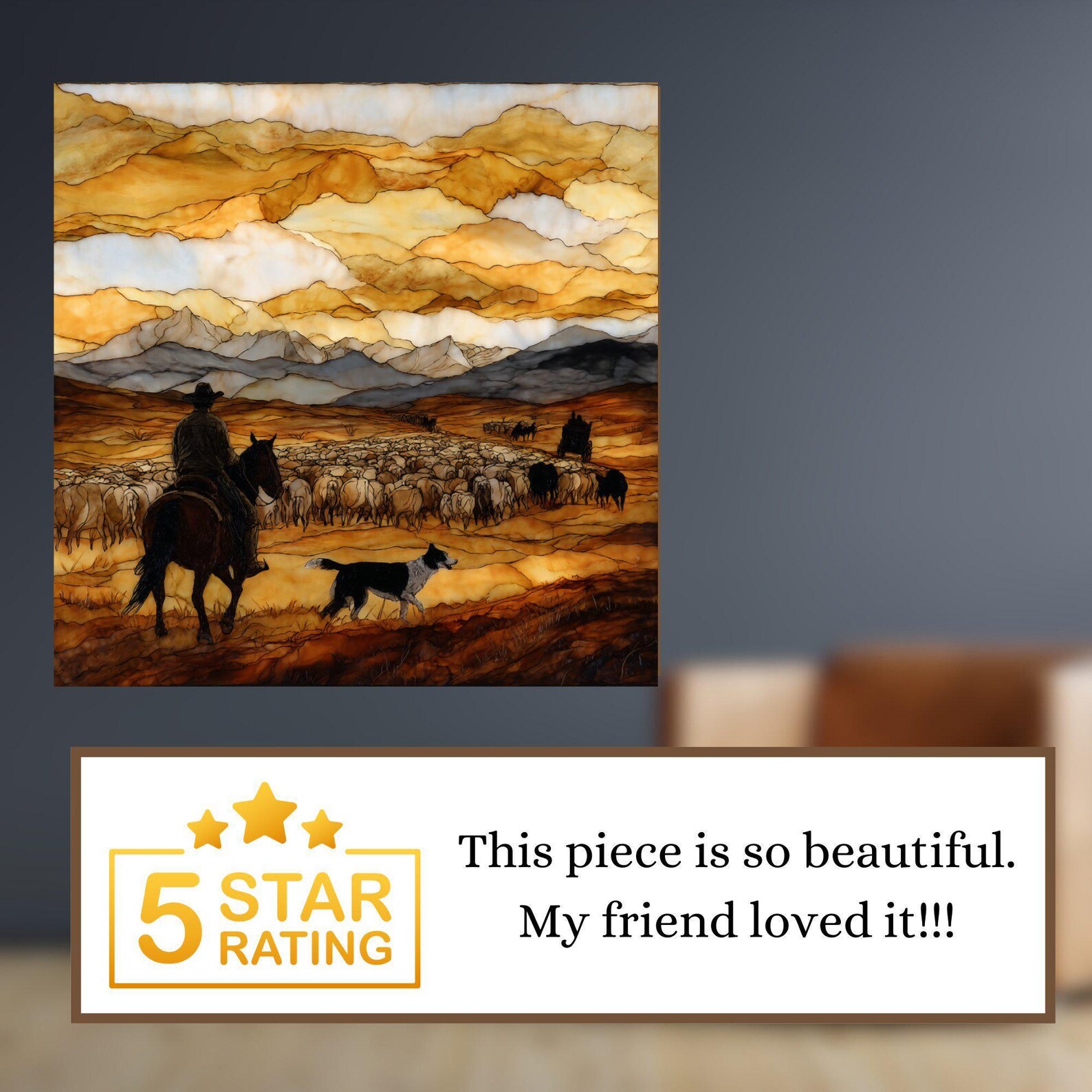 Cowboy Horse Dog Western Art Ceramic Fine Art Tile Montana Cowboy Decor ...