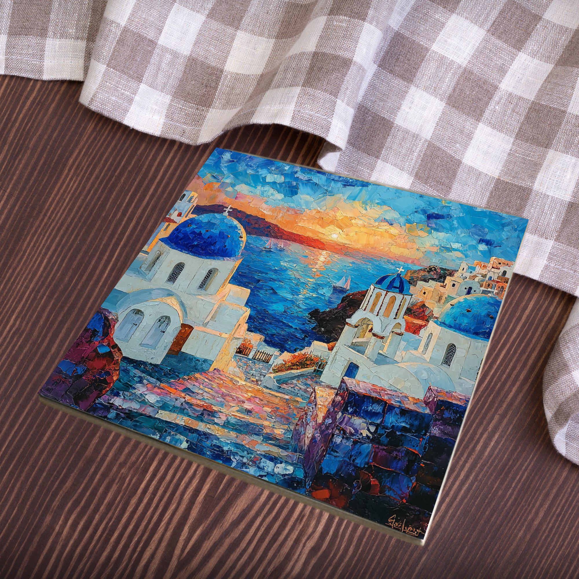 Santorini Blue Ceramic Art Tile Beautiful Vista Gift for Traveler ...
