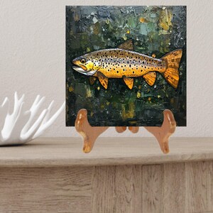 Brown Trout Outdoorsman Decor Ceramic Art Tile Wall Art for Man Cave ...