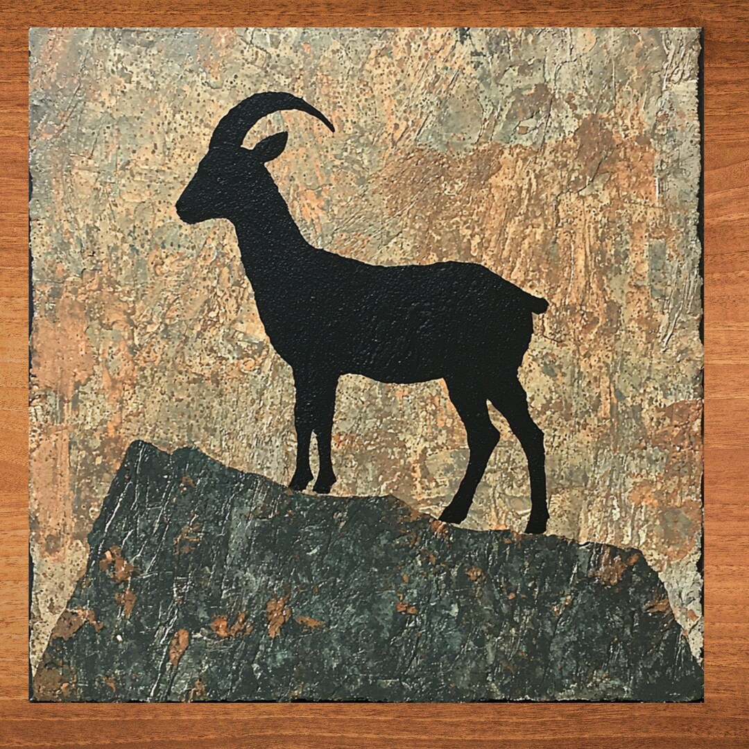 Mountain Goat Outdoorsman Decor Ceramic Art Tile Wall Art for Man Cave ...