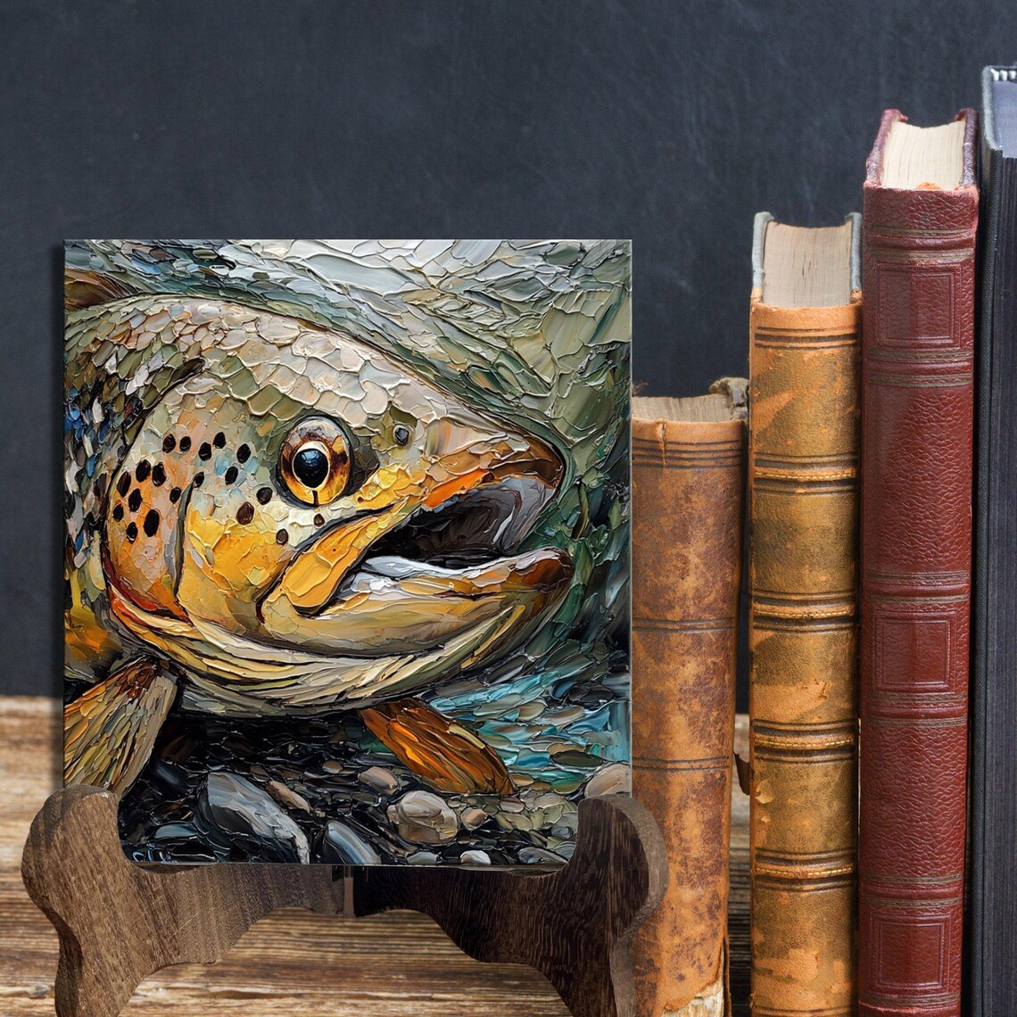 Brown Trout Outdoorsman Decor Ceramic Art Tile Wall Art for Man Cave ...