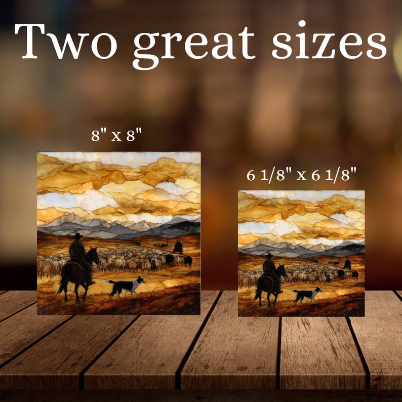 Cowboy Horse Dog Western Art Ceramic Fine Art Tile Montana Cowboy Decor ...