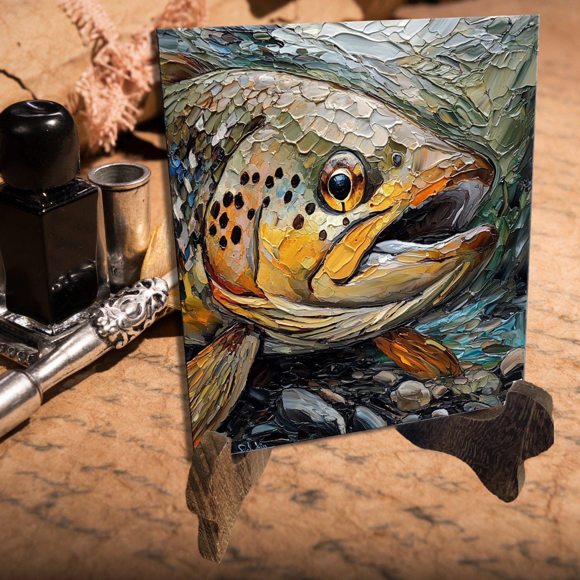 Brown Trout Outdoorsman Decor Ceramic Art Tile Wall Art for Man Cave ...