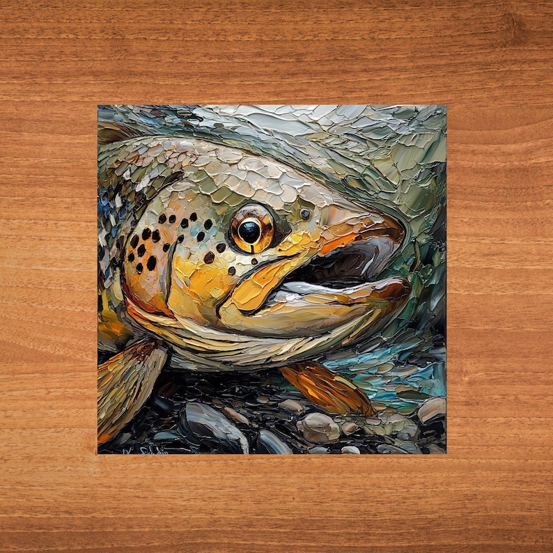 Brown Trout Outdoorsman Decor Ceramic Art Tile Wall Art for Man Cave ...