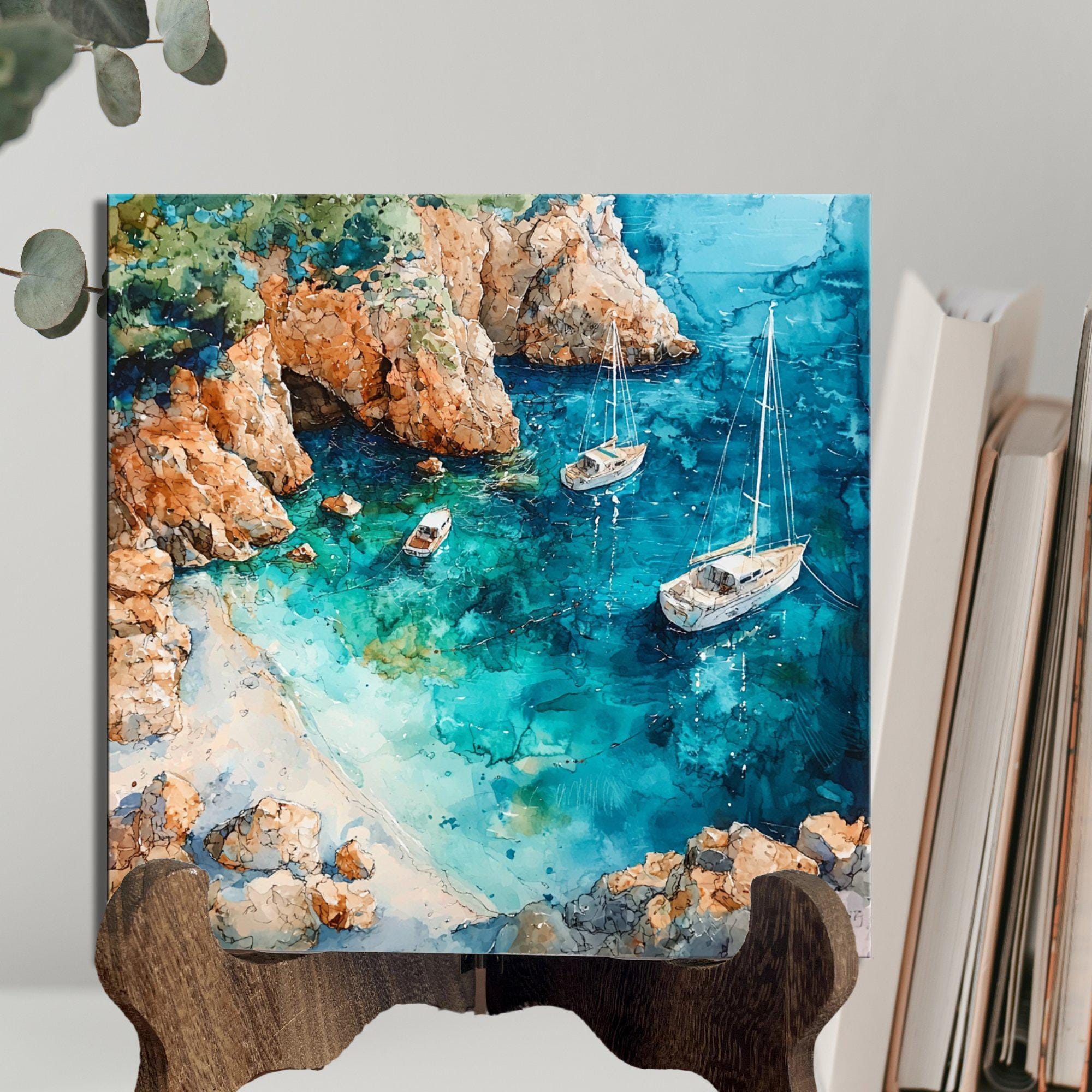 Ibiza Bay Spain Ceramic Art Tile Wall Decor Gift for Spanish Lover ...