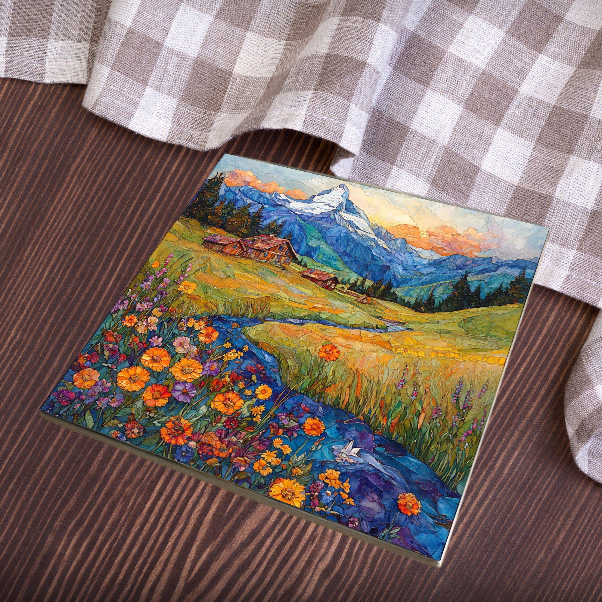 Swiss Alps Ceramic Art Tile Beautiful Vista Gift for Traveler Nature ...