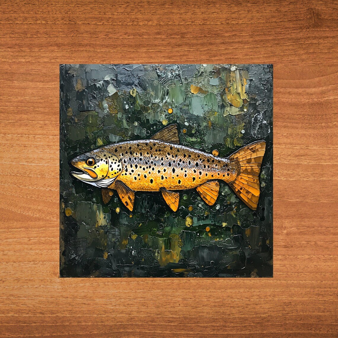 Brown Trout Outdoorsman Decor Ceramic Art Tile Wall Art for Man Cave ...