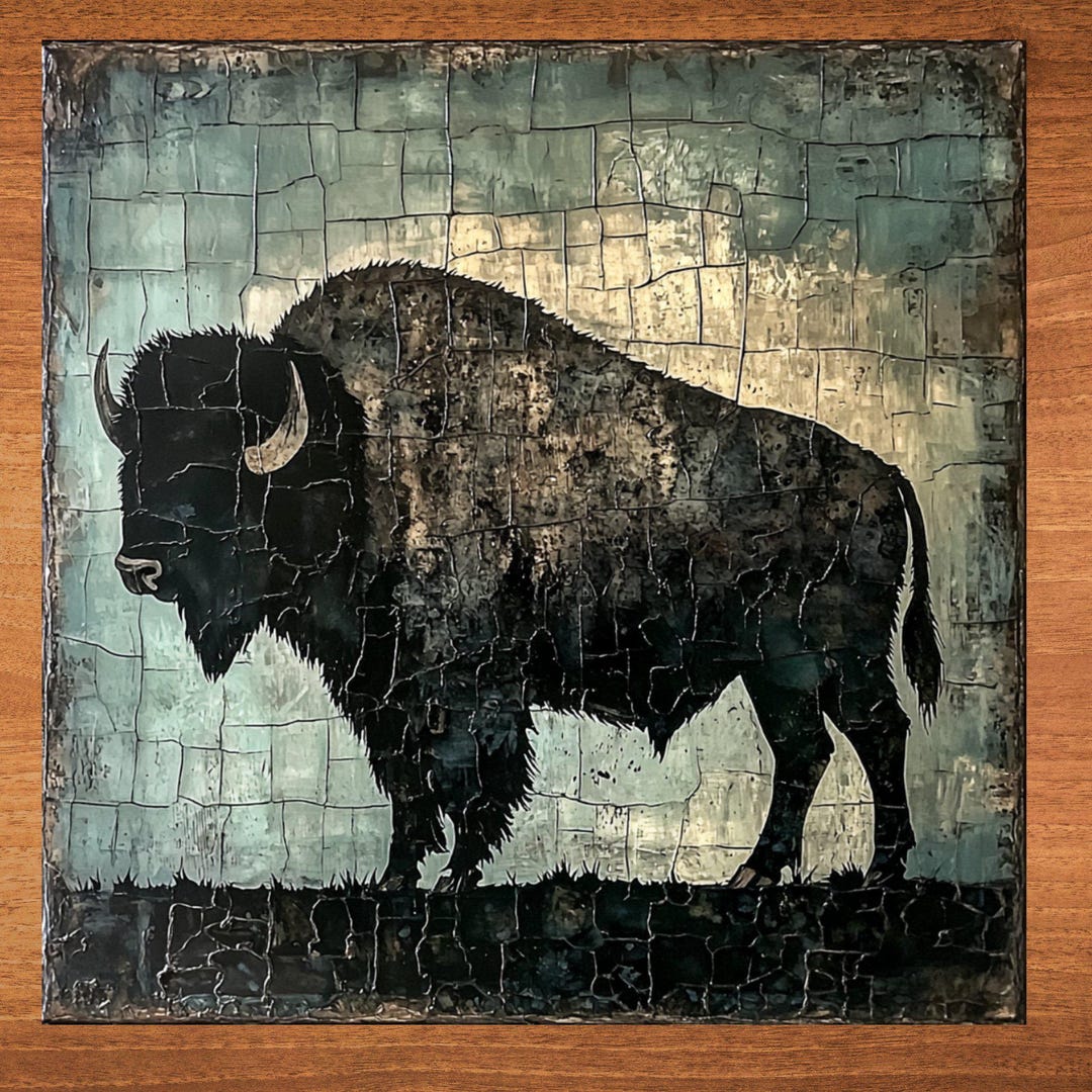 Bison Outdoorsman Decor Ceramic Art Tile Wall Art for Man Cave Gift for ...