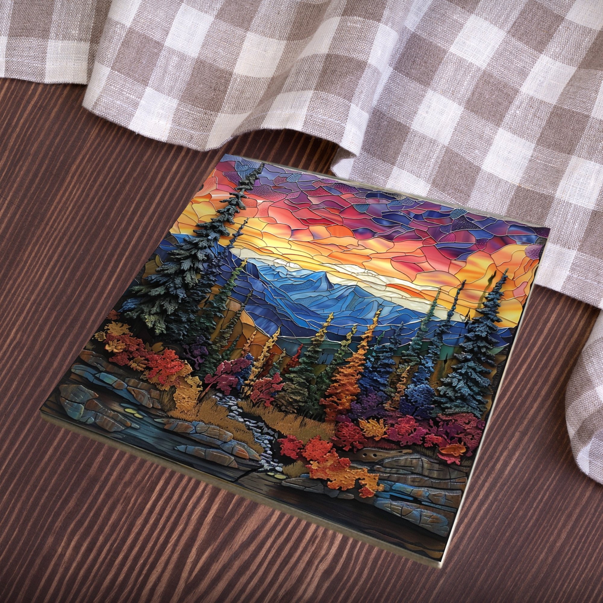 Rocky Mountain Glossy Ceramic Tile Art Gift for Nature Park Lover ...