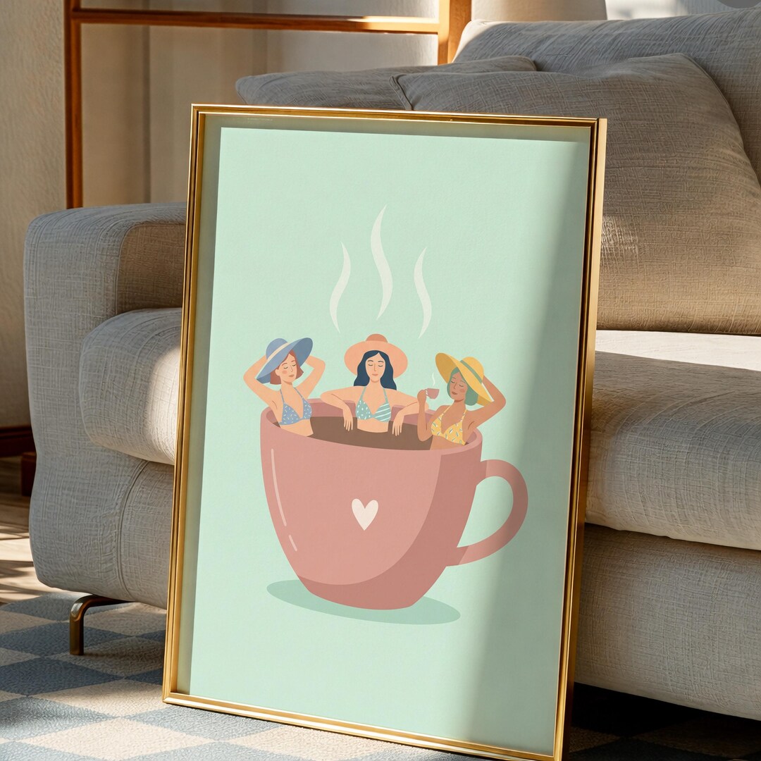 Coffee Spa Wall Art, Funny Coffee Poster, Girls in Coffee Cup ...