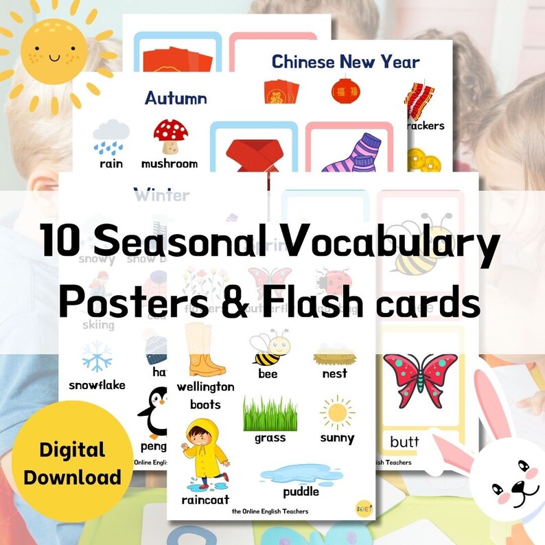 Seasonal ESL Vocabulary Posters and Flashcards Bundle ESL Vocabulary ...