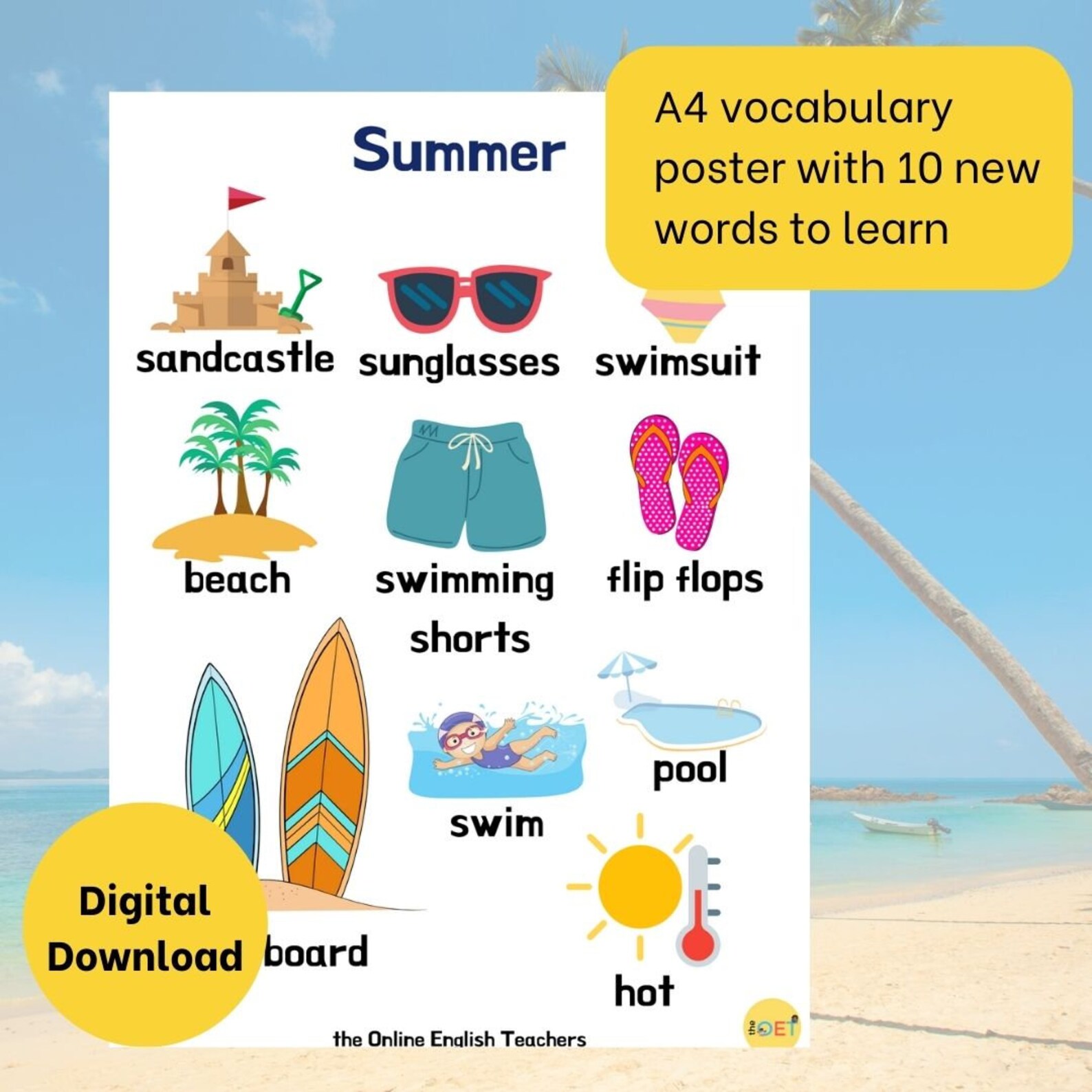 Summer ESL Vocabulary Posters and Flashcards Bundle | ESL | ELL ...
