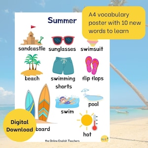 Summer ESL Vocabulary Posters and Flashcards Bundle | ESL | ELL ...