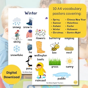 Seasonal ESL Vocabulary Posters and Flashcards Bundle | ESL Vocabulary ...