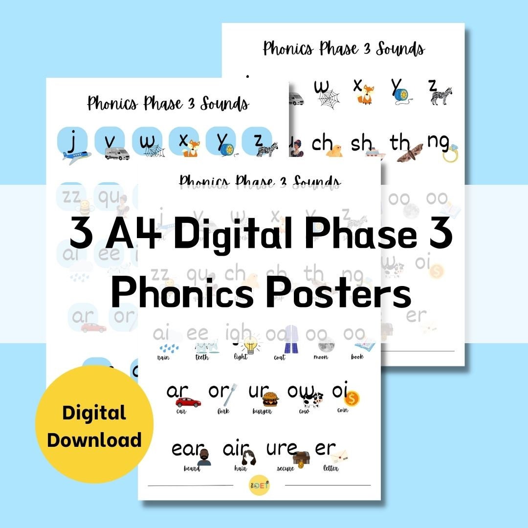 Phonics Phase 3 Sounds Phonics Poster Kids Digital Printable Sound Mat ...